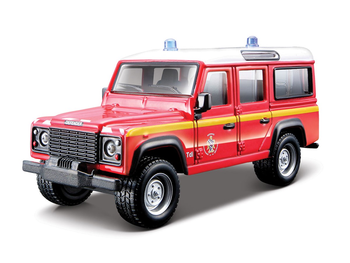Land Rover Defender 110 Brandweer Frankrijk 1:50 rood/wit/geel | Bburago.nl